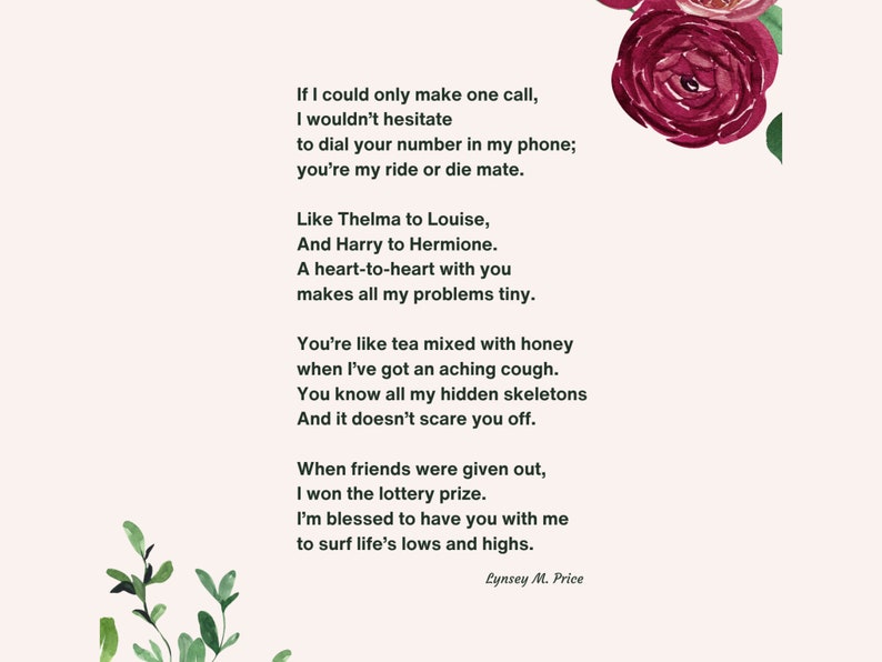 Friendship Poem Downloadable Poem Print | Best Friend Poem | Instant ...