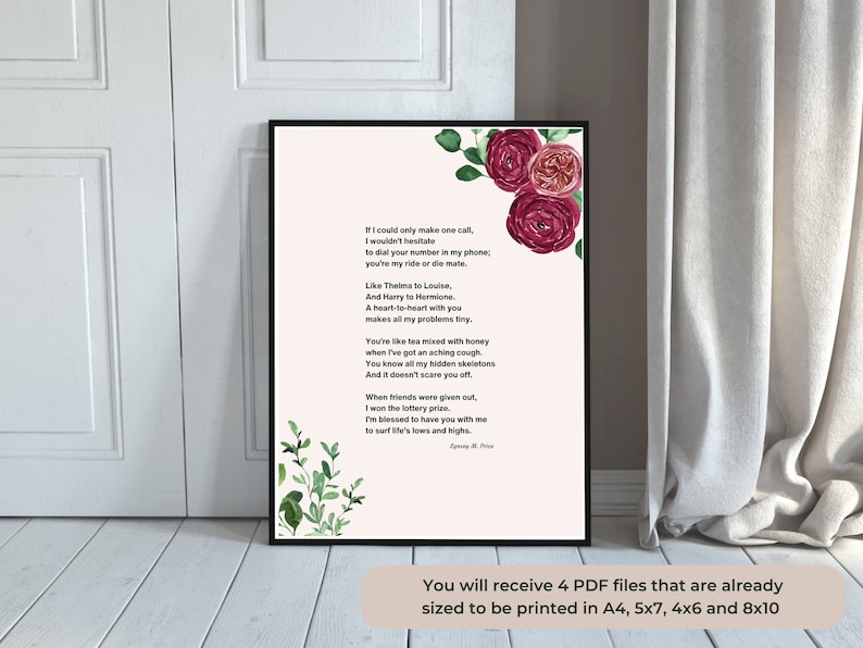 Friendship Poem Downloadable Poem Print Best Friend Poem Instant ...