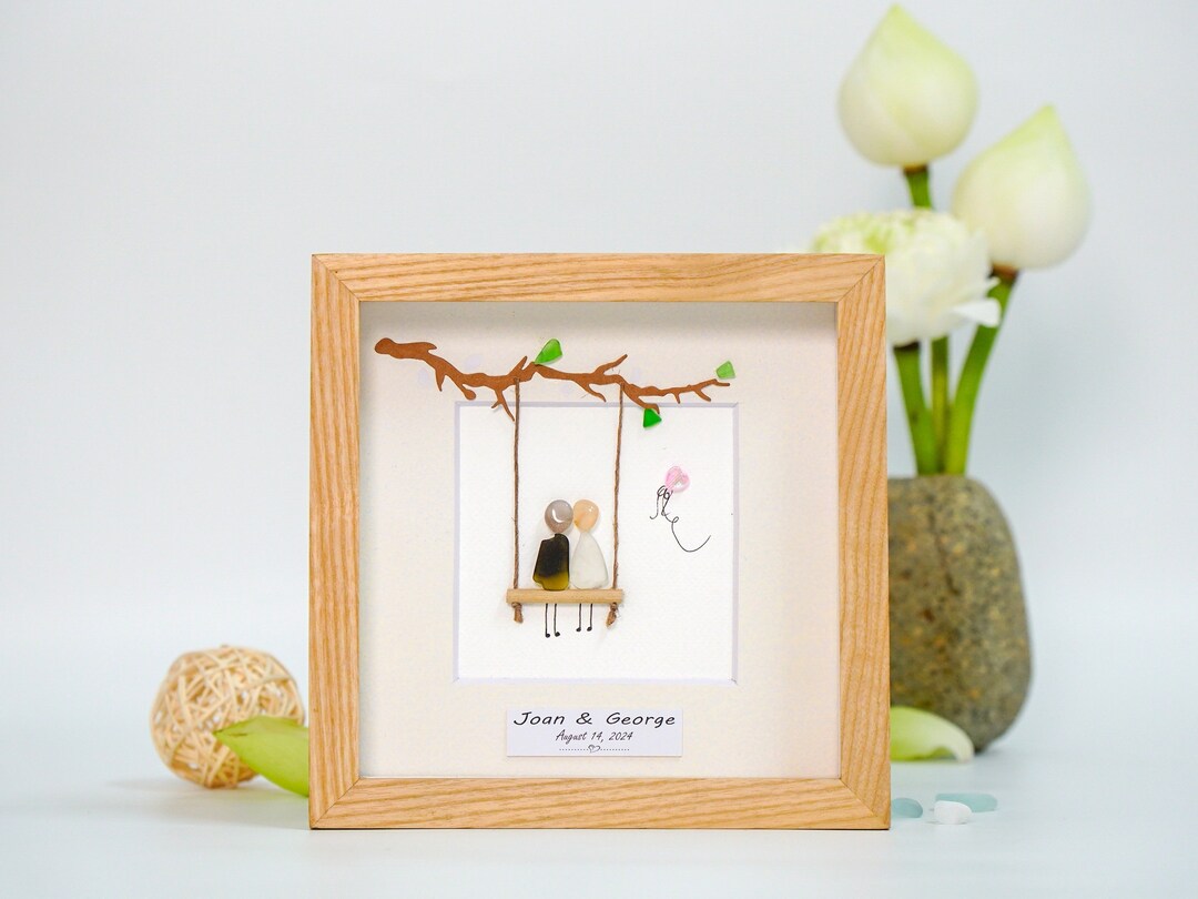 Personalised Wedding on Swing Pebble Picture Pebble Art Wedding Framed ...