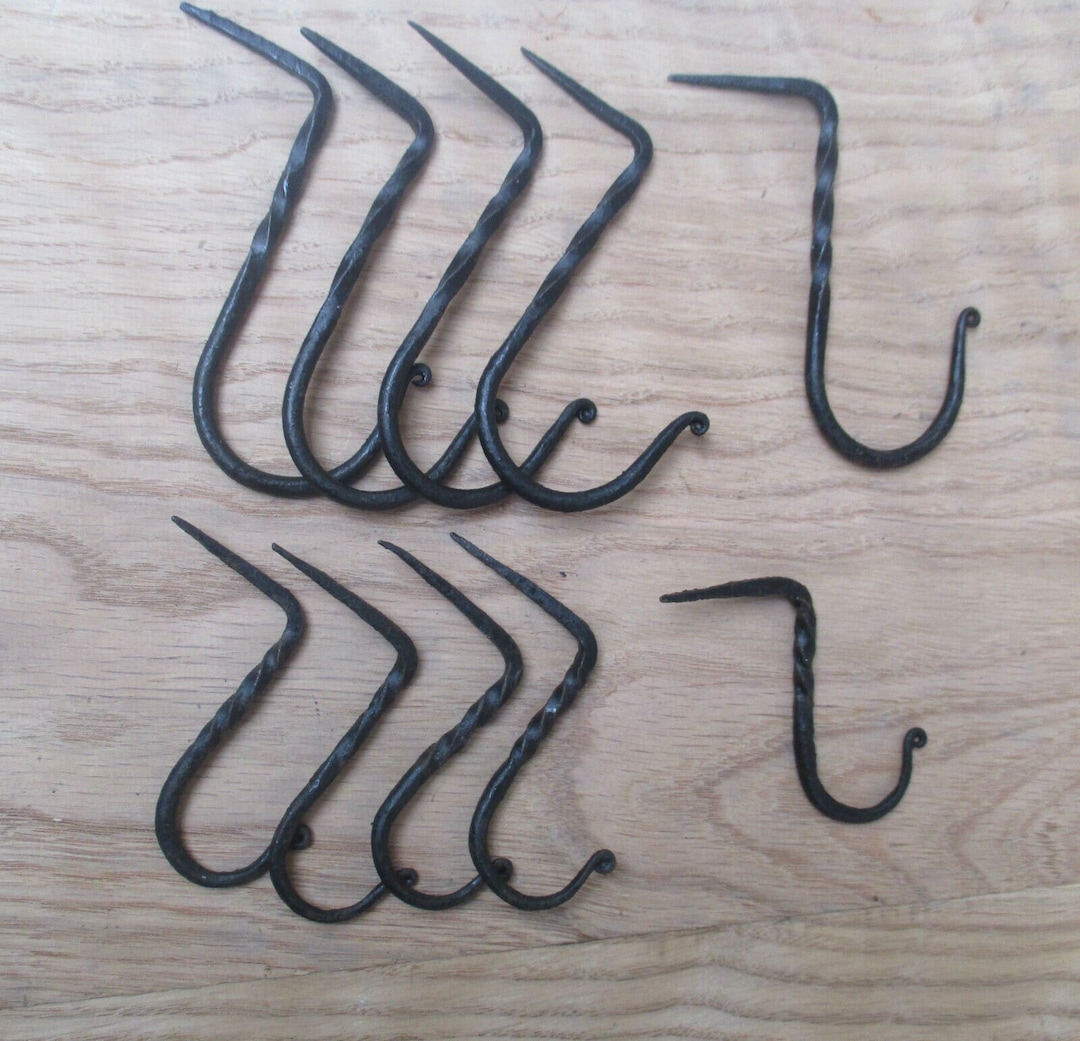Rustic Iron NAIL IN HOOKS Hand Forged Vintage Blacksmith Kitchen Beam ...