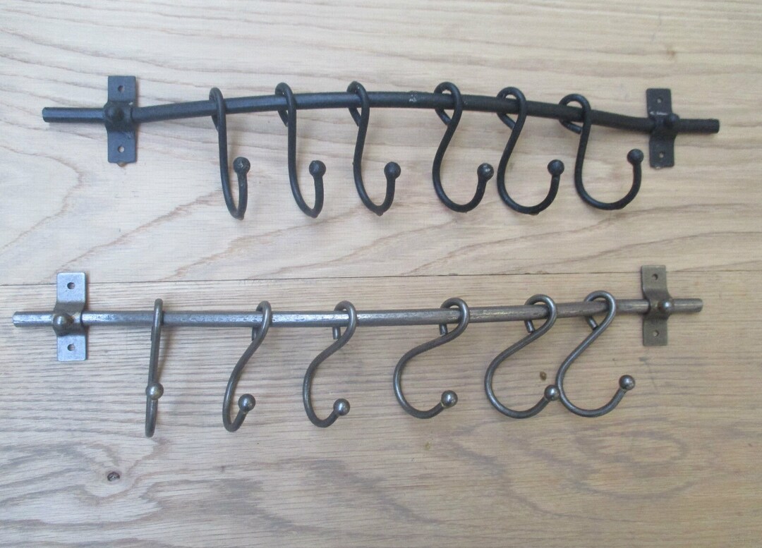 Rustic Iron Kitchen Sliding Hooks Old English Hand Forged Blacksmith ...