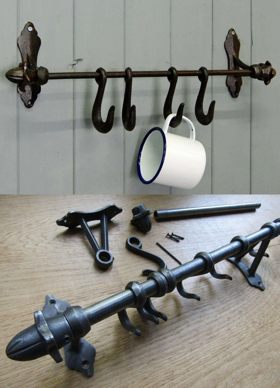 Kitchen Pot Pan Rack Sliding Hook Rail Country Cottage Farmhouse ...