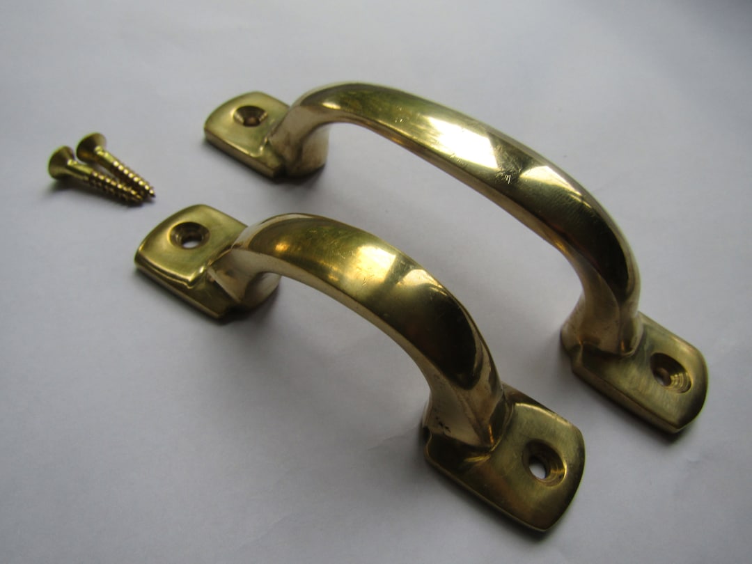 SOLID BRASS Chunky D Handle Cabinet Drawer Cupboard Furniture Vintage ...