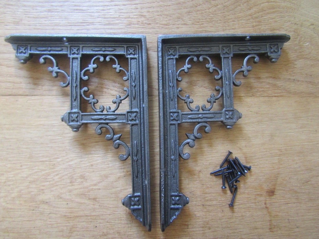 PAIR of MEDIEVAL BASILICA Gothic Cast Iron Shelf Brackets Scaffold ...