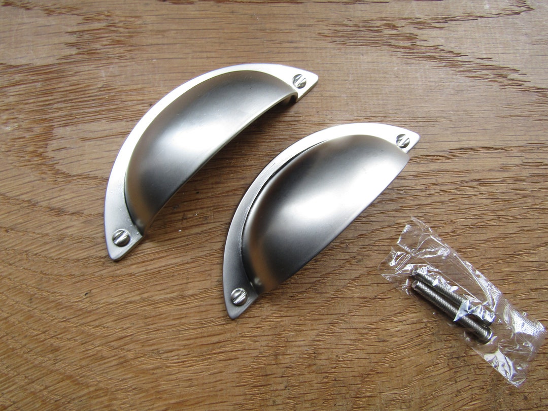 MATT NICKEL Steel Cup Shell Handle Retro Cupboard Cabinet Drawer ...