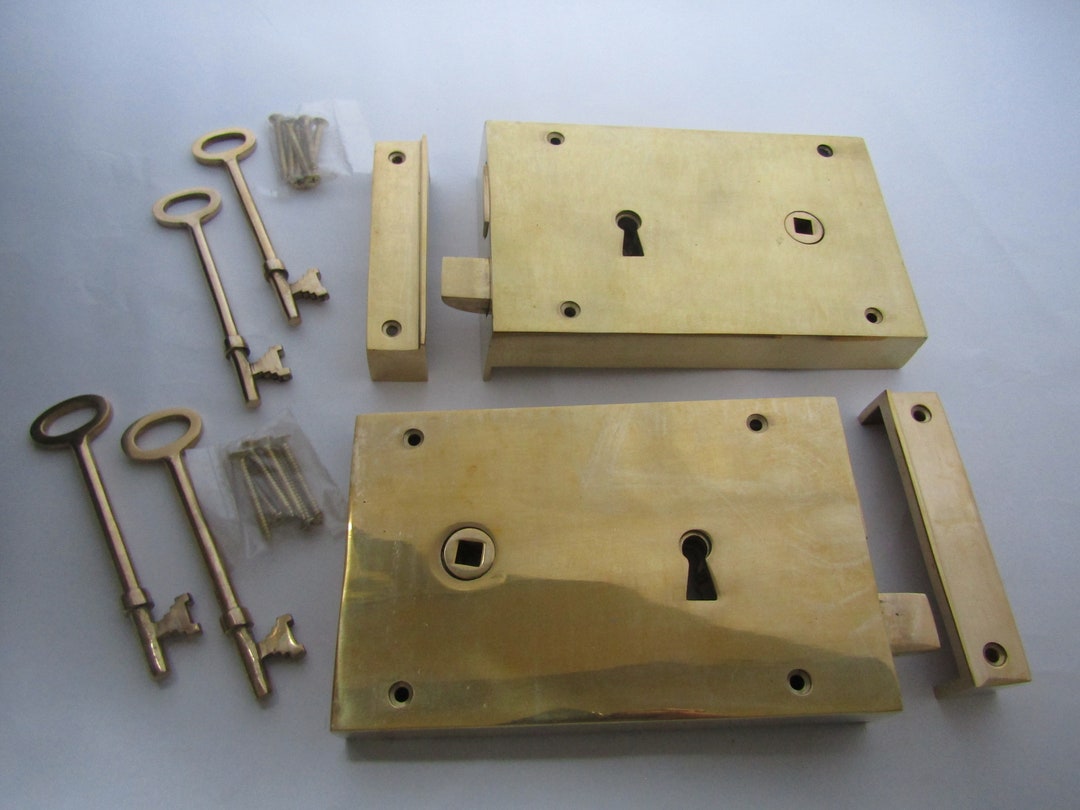 Large HEAVY SOLID BRASS Georgian Manor Box Lock Rim Door Lock Latch ...