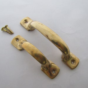 SOLID BRASS Chunky D Handle Cabinet Drawer Cupboard Furniture Vintage ...