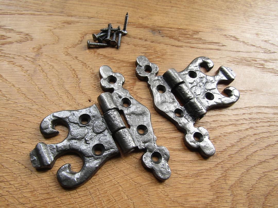 Pair of Rustic Hinges Ornate Decorative Cast Iron Hinge Kitchen Cabinet ...