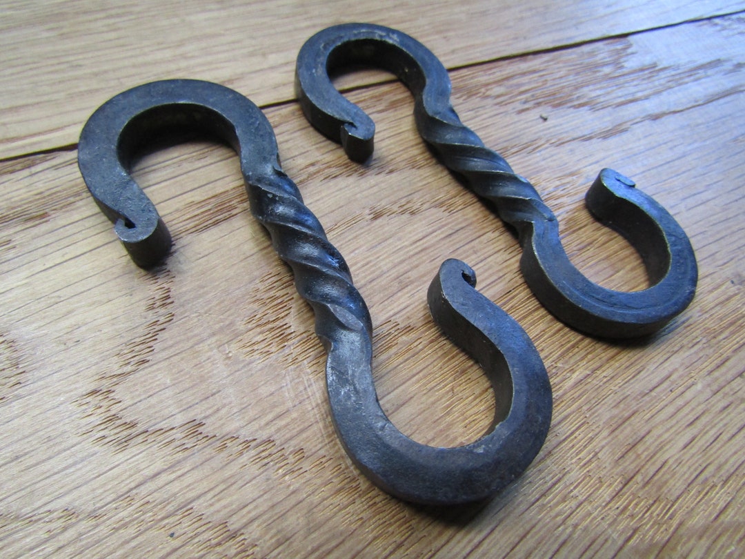 PAIR of Hand Forged Blacksmith Rustic Iron Twisted Kitchen Pot Pan ...
