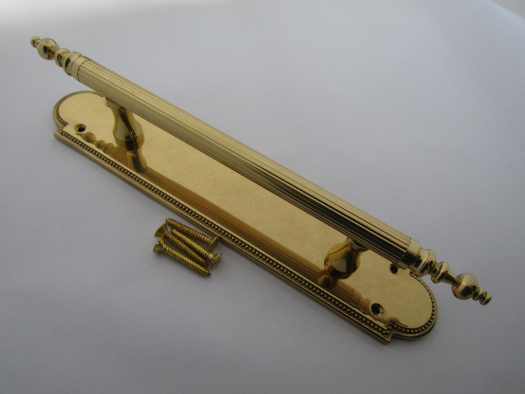 GEORGIAN Pull Handle on Plate Solid Brass Ornate Vintage Old Pub Café ...