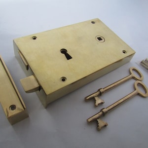 Large HEAVY SOLID BRASS Georgian Manor Box Lock Rim Door Lock Latch ...