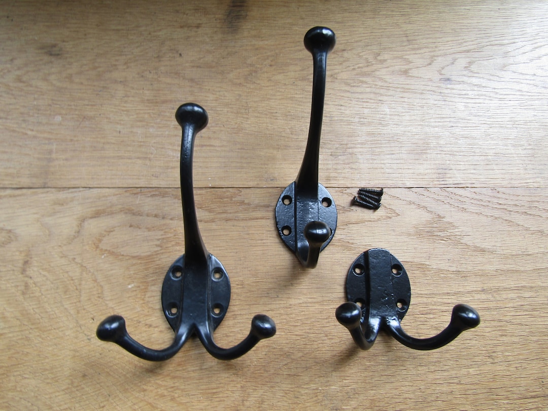 Rustic Iron Coat Hooks JUMBO VICTORIAN Traditional Retro Vintage Old ...