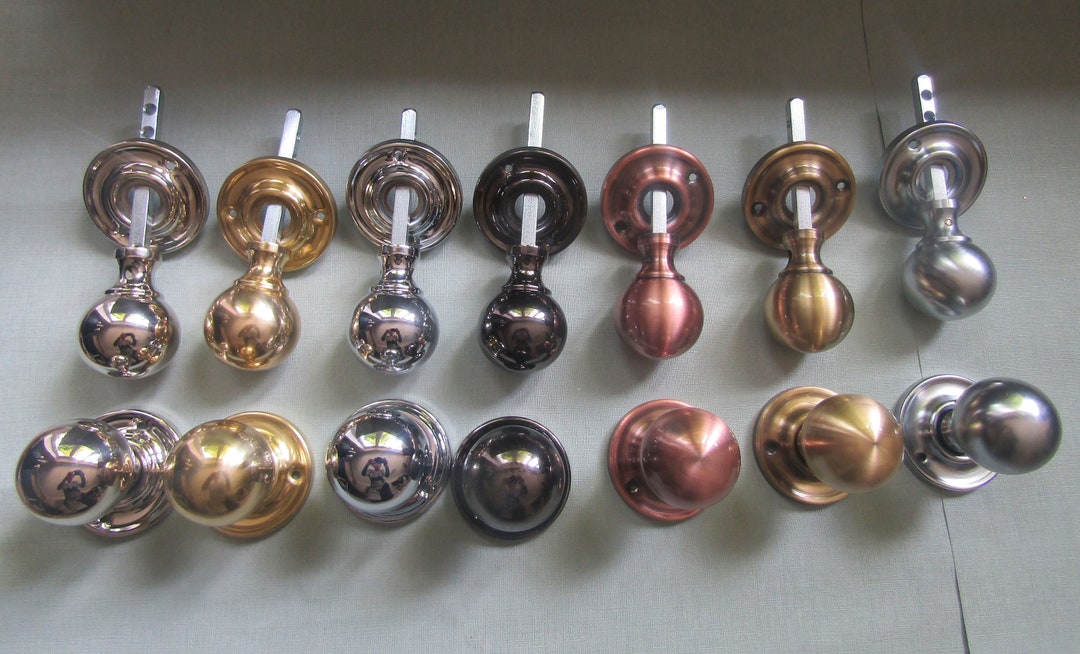 FORGED BRASS Door Knobs Round Ball Vintage Victorian Rustic Old English ...