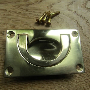 3" SOLID BRASS Chest Handle Vintage Old English Furniture Recessed Drawer Cupboard Flush Inset ...