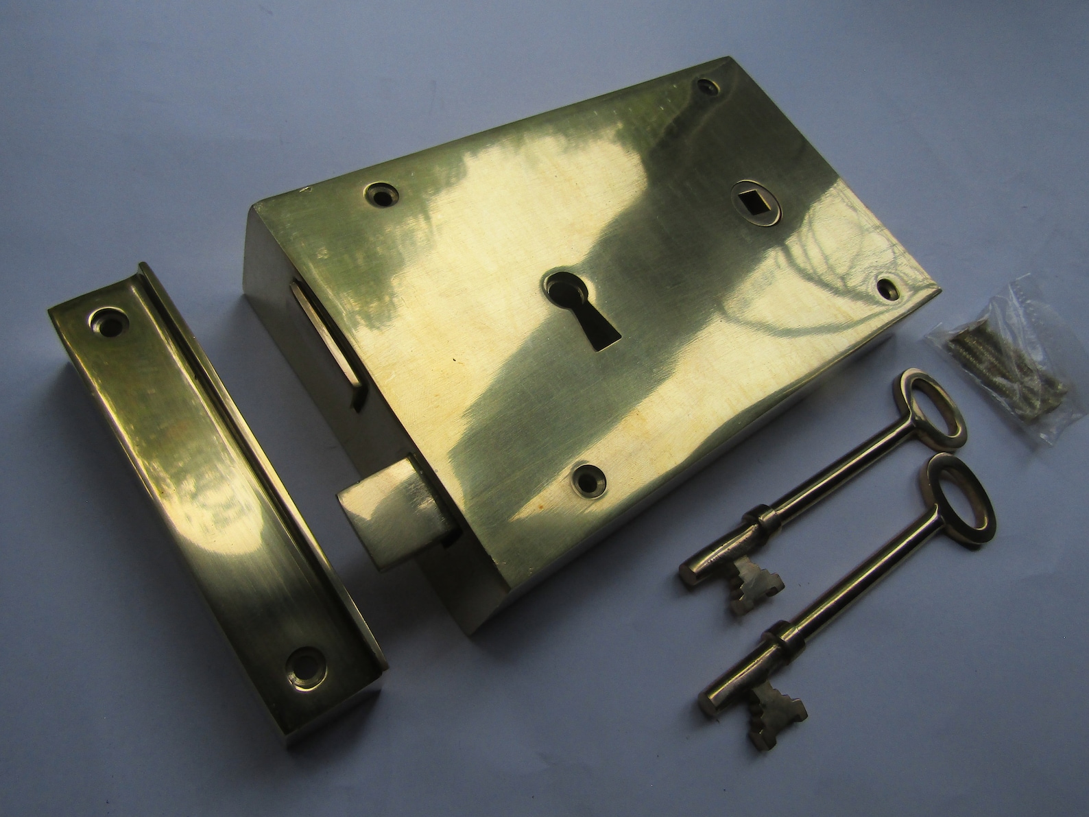 Large HEAVY SOLID BRASS Georgian Manor Box Lock Rim Door Lock Latch ...