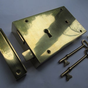 Large HEAVY SOLID BRASS Georgian Manor Box Lock Rim Door Lock Latch ...