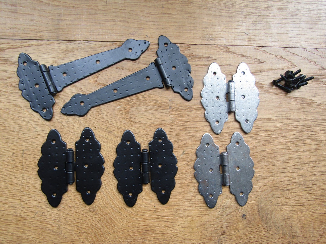 Pair of Rustic Steel Cabinet Hinges Vintage Retro Hand Forged Style ...