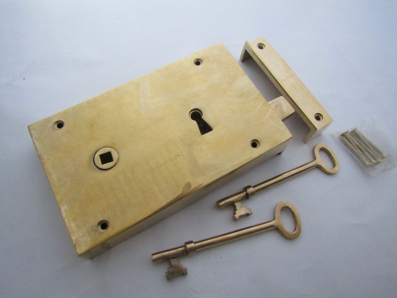 Large HEAVY SOLID BRASS Georgian Manor Box Lock Rim Door Lock Latch ...