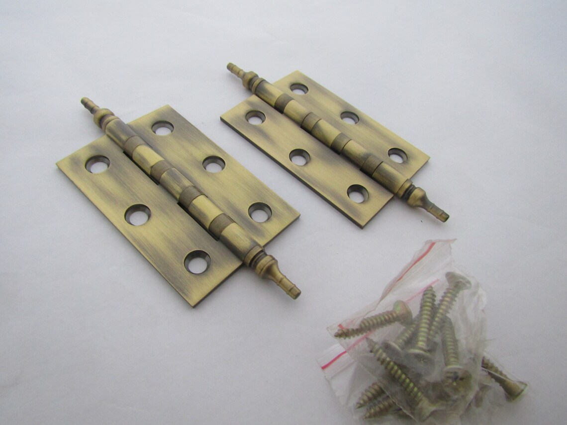 Pair of SOLID BRASS FINIAL Hinges Vintage Old Cabinet Cupboard Door ...