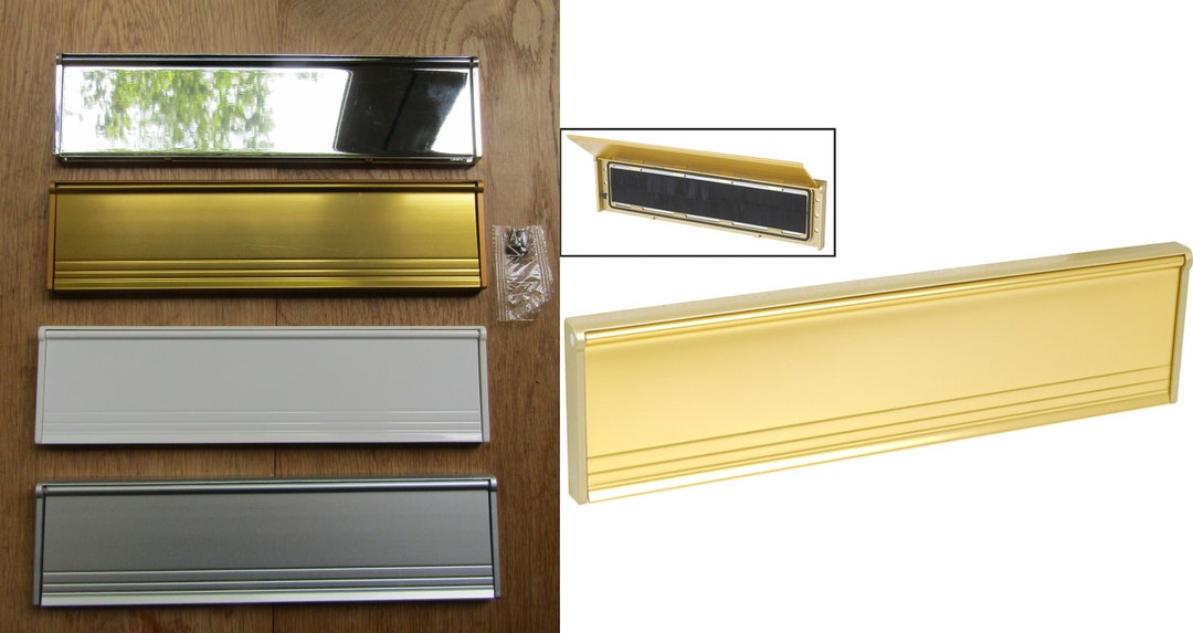 FLUSHBACK BRUSH Letter Box Plate Postal Flap Cover Internal PVC Wooden ...