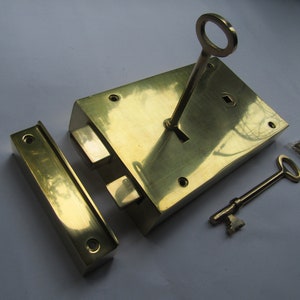 Large HEAVY SOLID BRASS Georgian Manor Box Lock Rim Door Lock Latch ...