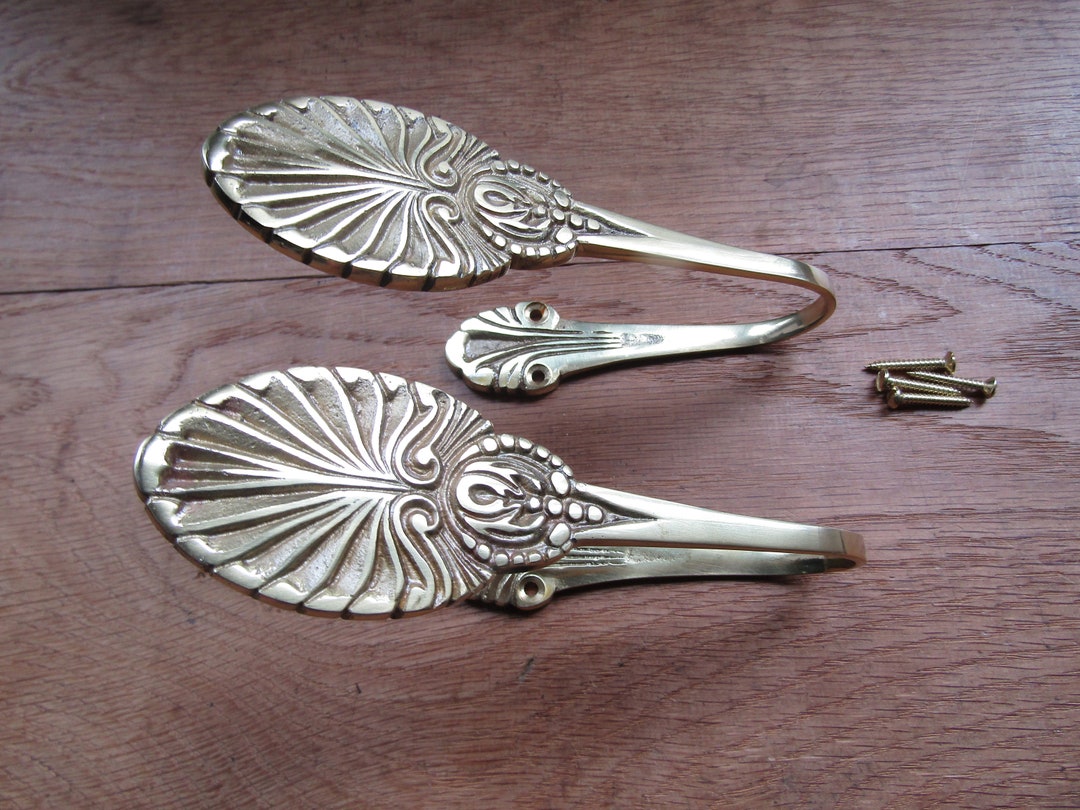 Pair of Curtain Holdbacks SUNRISE Solid Brass Polished Brass Finish ...