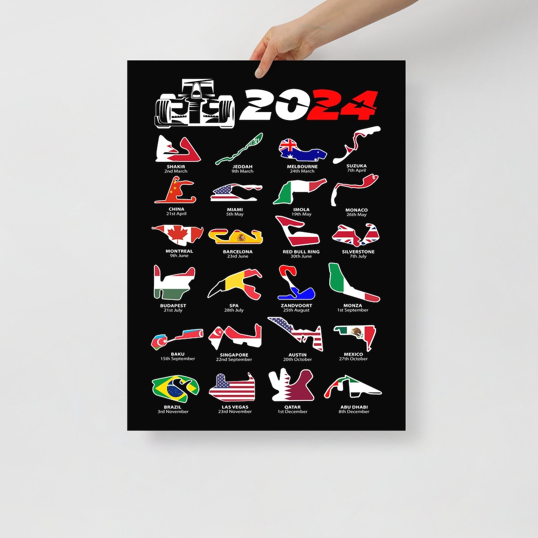 F1 2024 Calendar Poster, Formula 1 2024 Poster, F1 Racing, Motorsport ...