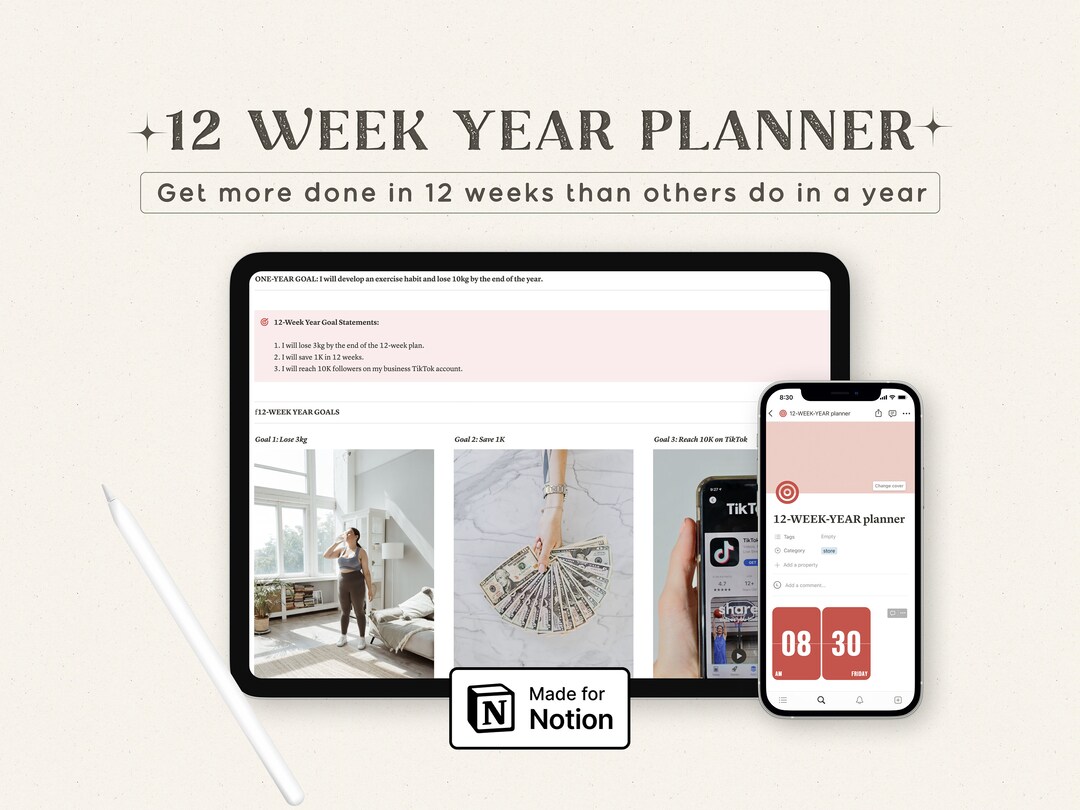 12 Week Year Digital Planner Made in Notion, 12 Week Year Planner, 12 Week Year Notion Template ...