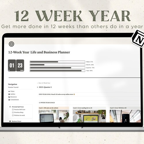 Notion Template 12 Week Year Planner Notion Dashboard Goal Etsy