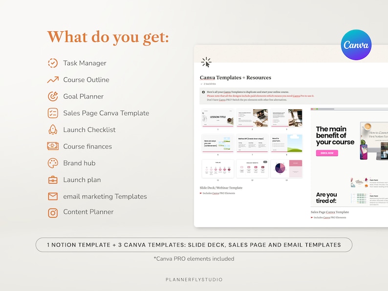Notion Template Course Creator Bundle, Notion Template and Canva Template, Canva Sales Page ...