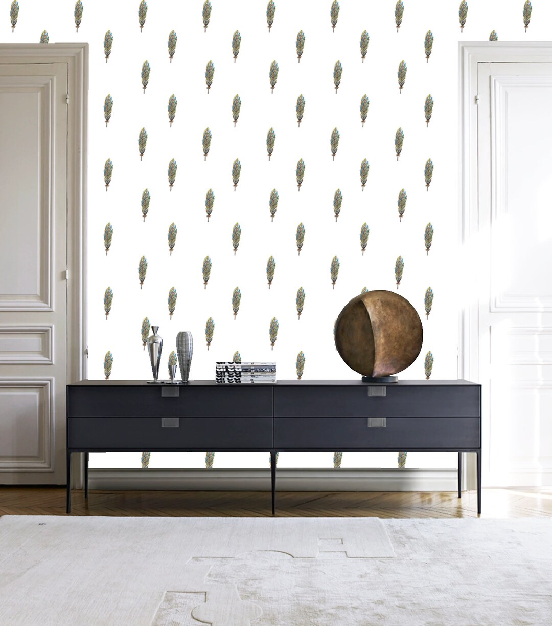 Wallpaper Blue Gray Feather Sample - Etsy