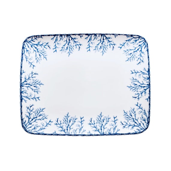 Rectangular Plate Coastal Coral Blue - Etsy