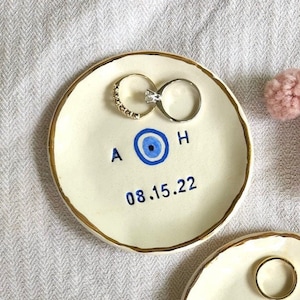 Personalized Couple Evil Eye Ring Dish: Custom Initial Wedding Ring ...