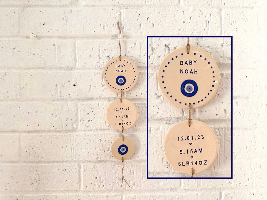 Personalized Evil Eye Birth Announcement Sign: Handmade Ceramic Nursery ...