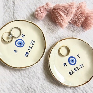 Personalized Couple Evil Eye Ring Dish: Custom Initial Wedding Ring ...