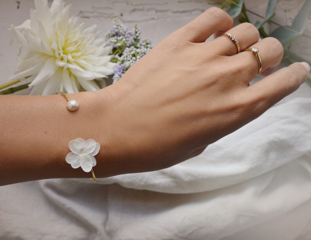 Hydrangea Flower and Mother-of-pearl Bangle Bracelet Various Colors - Etsy
