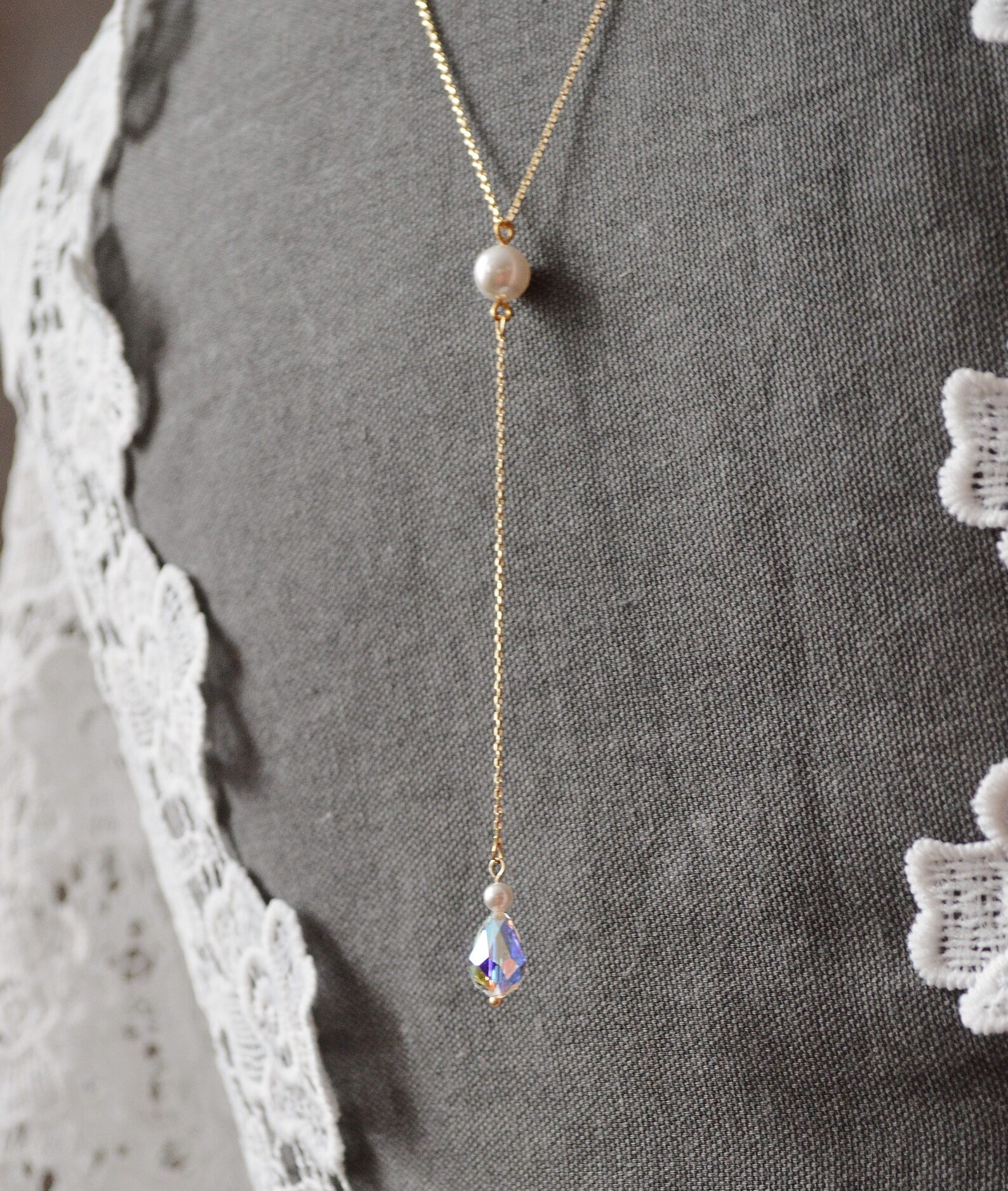Pearl and Crystal Back Necklace - Wedding Back Jewelry. - Etsy