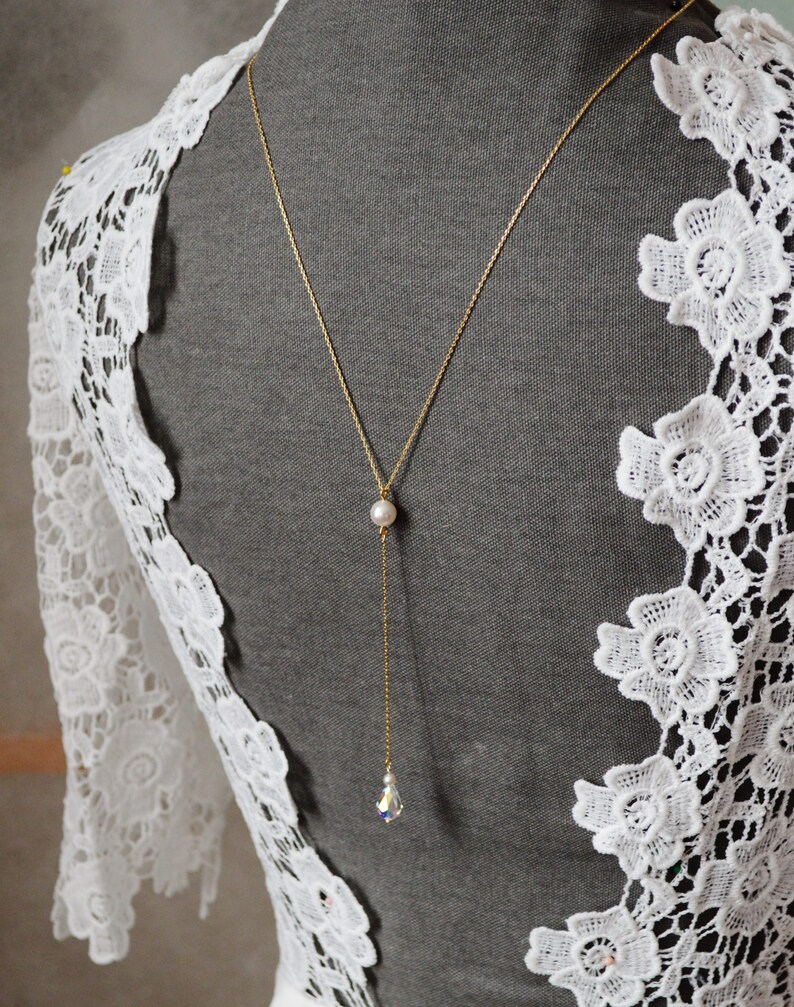 Pearl and Crystal Back Necklace - Wedding Back Jewelry. - Etsy