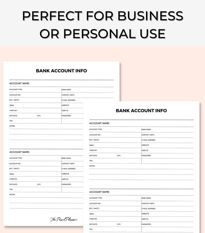 Credit Card Information Tracker Printable Password Printable - Etsy
