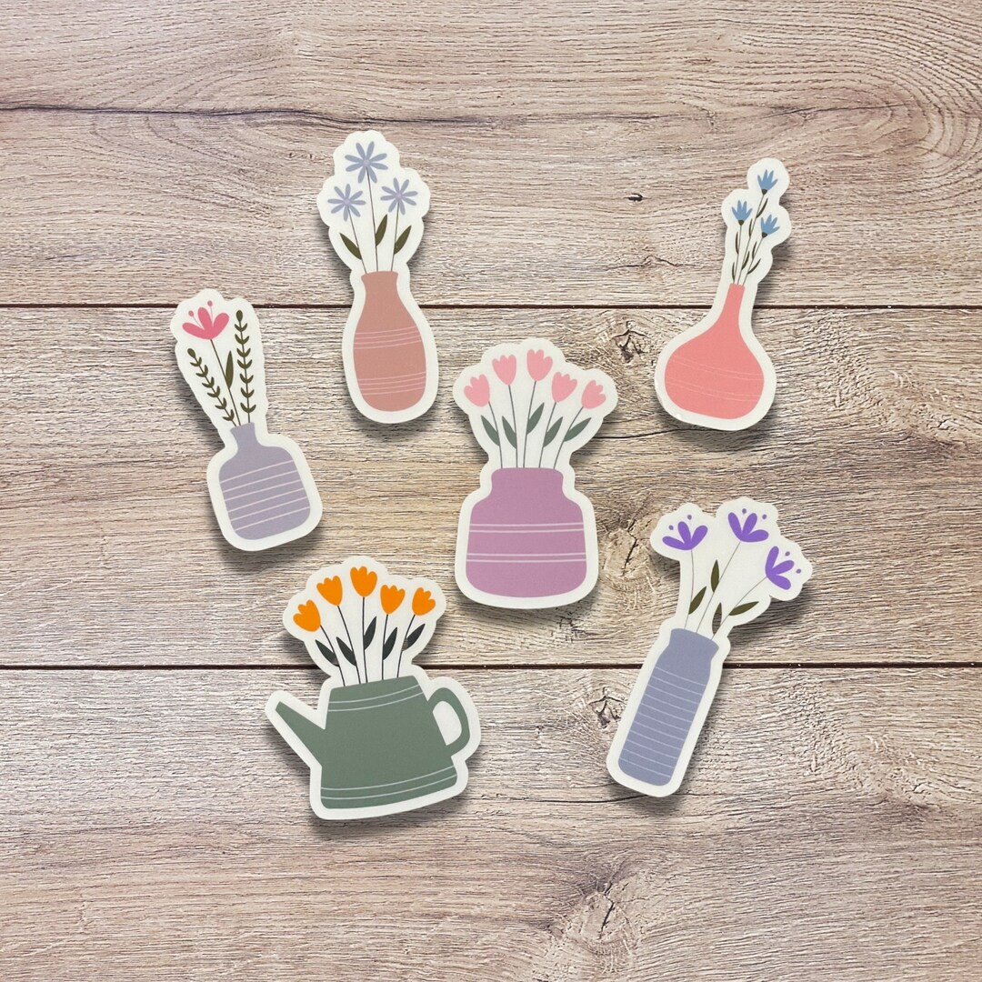 Flower Vase Stickers Set of 6 Matte Finish Vinyl Flower Stickers ...