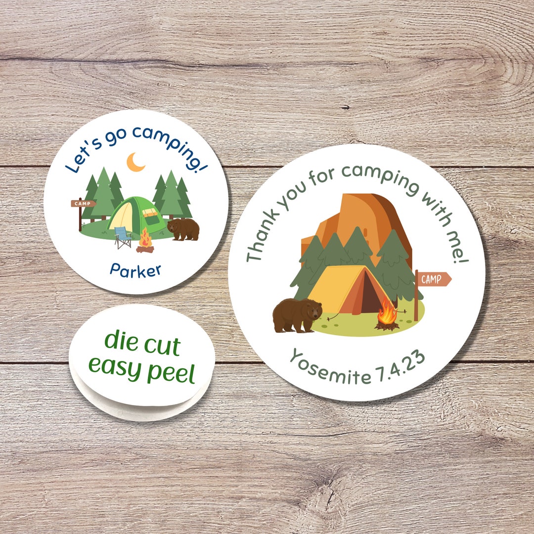 Personalized Camping Sticker, Summer Birthday Goody Bag, Custom Outdoor ...