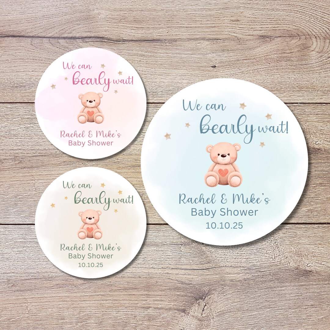 Personalized Baby Shower Stickers, Custom We Can Bearly Wait Party ...