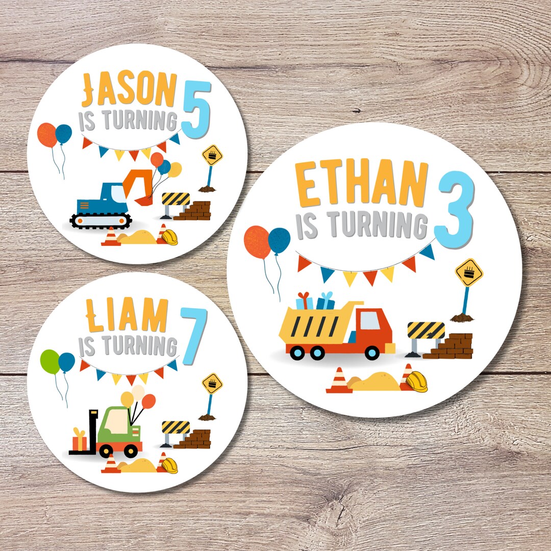 Construction Truck Birthday Stickers, Personalized Goody Bag Custom ...