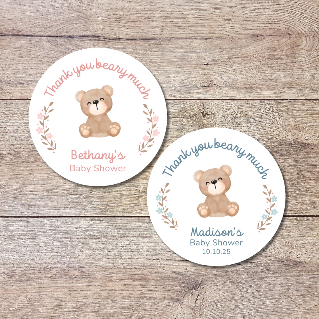 Personalized Baby Shower Stickers, Custom Thank You Beary Much Party ...