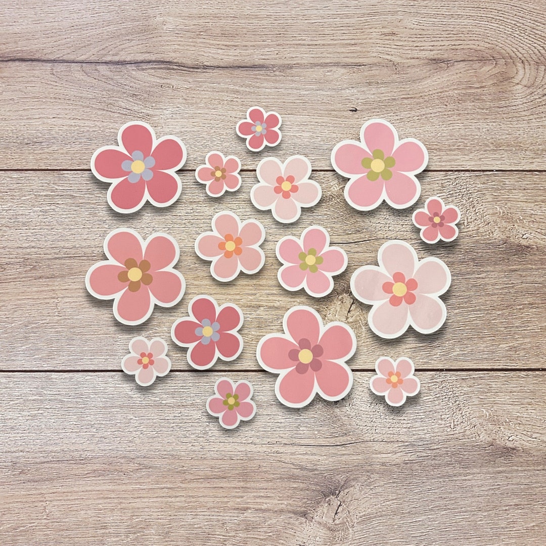 Pink Flowers Vinyl Sticker Set of 6, Flower Pack, 1" 1.5"or 2", Laptop ...