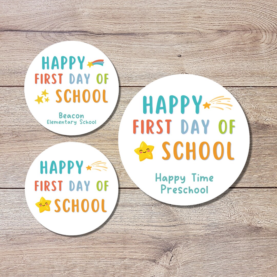 Personalized Happy First Day of School Stickers, Welcome Back to School ...