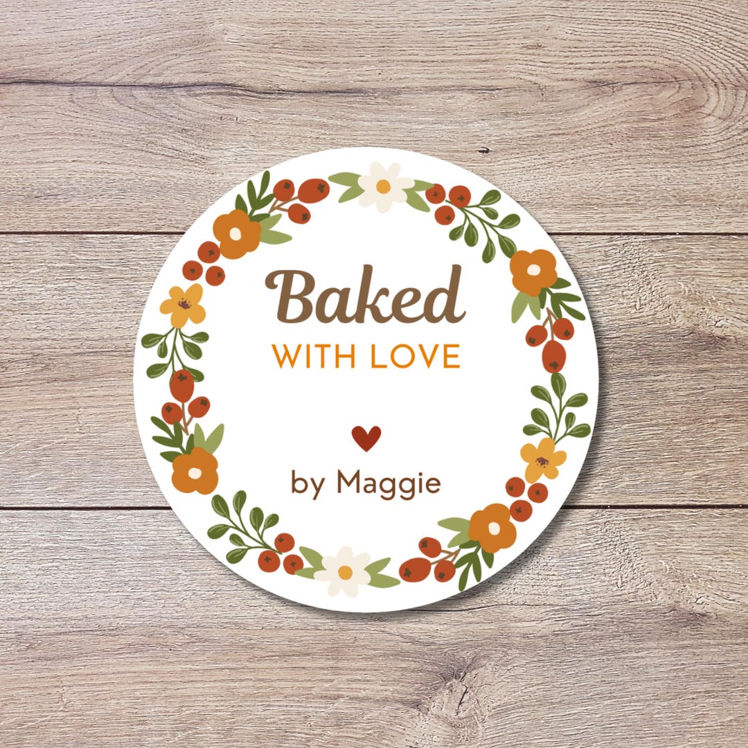Baked With Love Stickers, Personalized Fall Baking Labels, Custom ...
