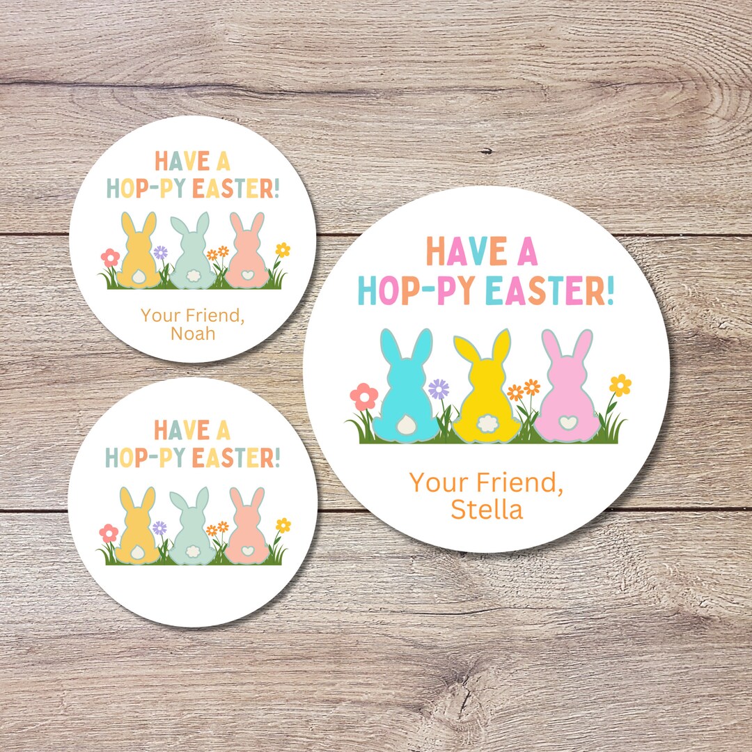 Personalized Easter Stickers, Easter Bunnies, Custom Have a Hoppy ...