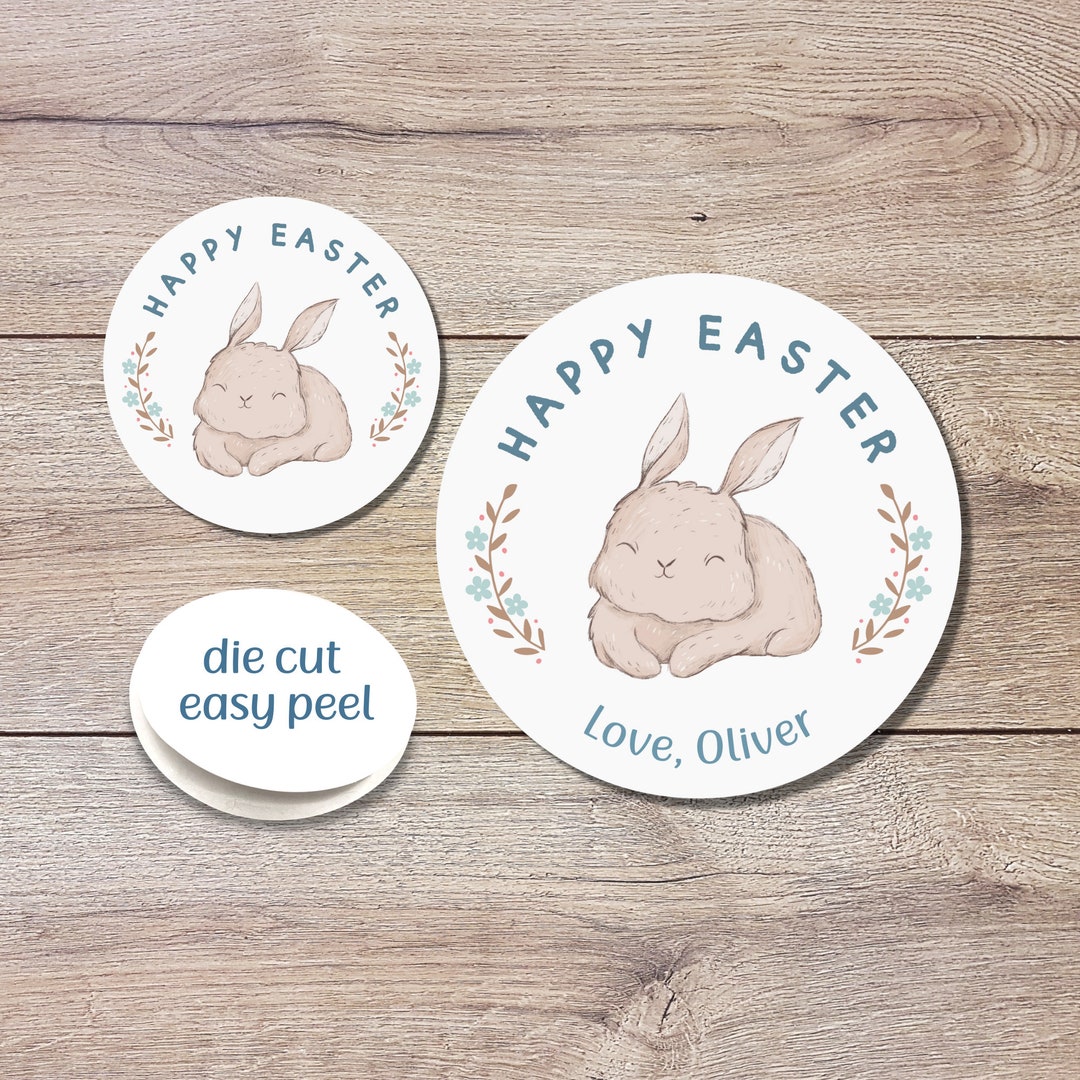Personalized Easter Stickers, Matte or Glossy Finish, Custom Happy ...
