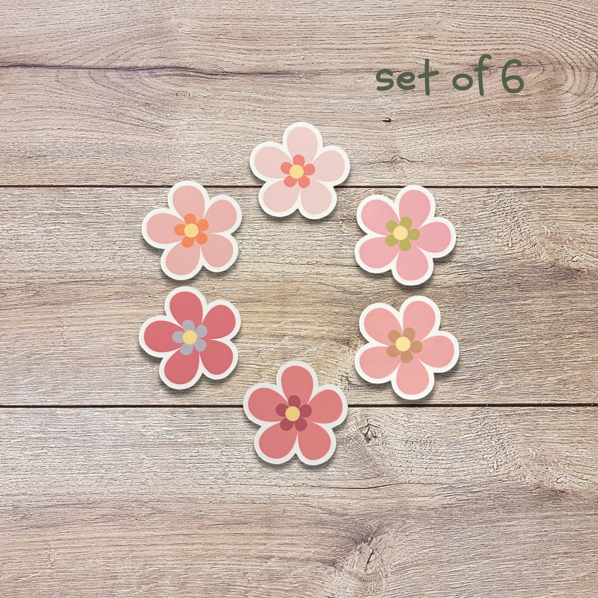 Pink Flowers Vinyl Sticker Set of 6, Flower Pack, 1" 1.5"or 2", Laptop ...